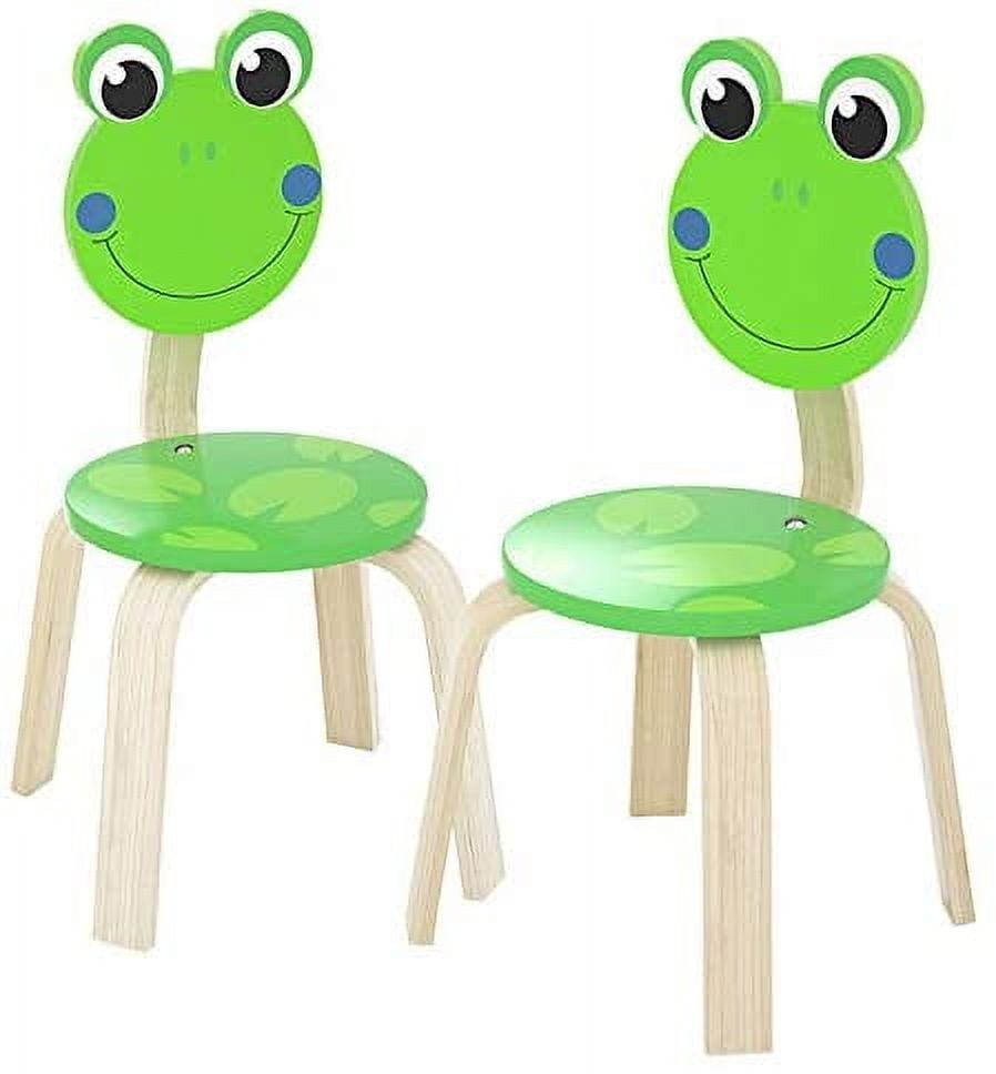 2 PCS Wooden Kids Chair Sets, Natural Hardwood 2 Frogs Animal Children ...