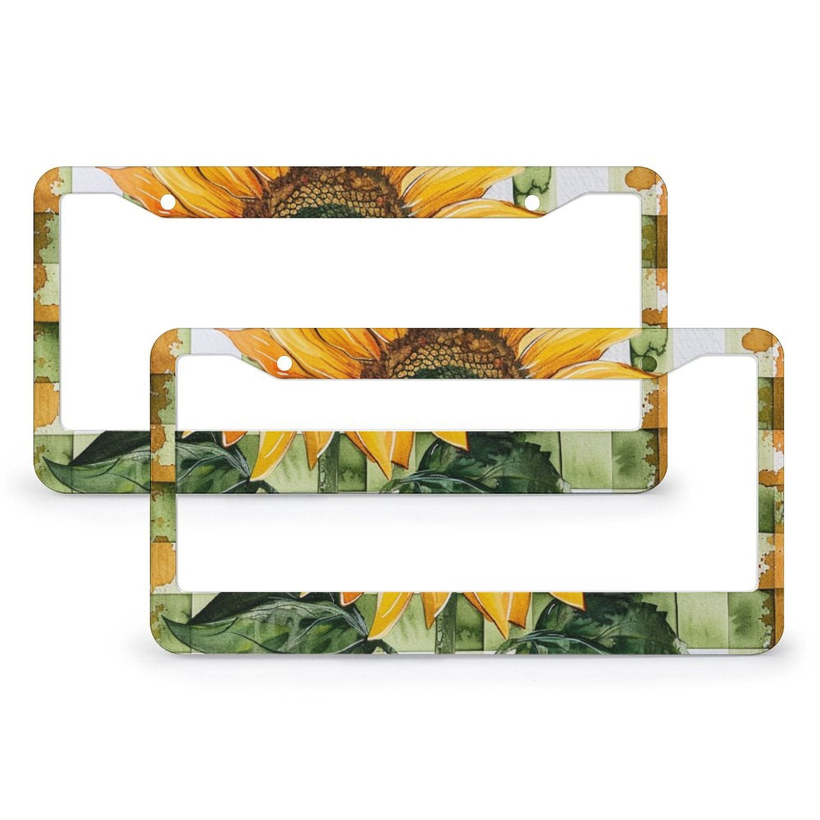 2 PCS Yellow Sunflower On Green And White Buffalo Plaid License Plate ...