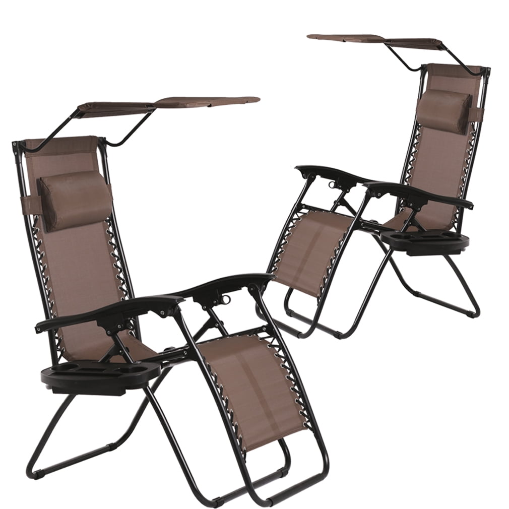 2 PCS Zero Gravity Chair Lounge Patio Chairs With Canopy Cup Holder
