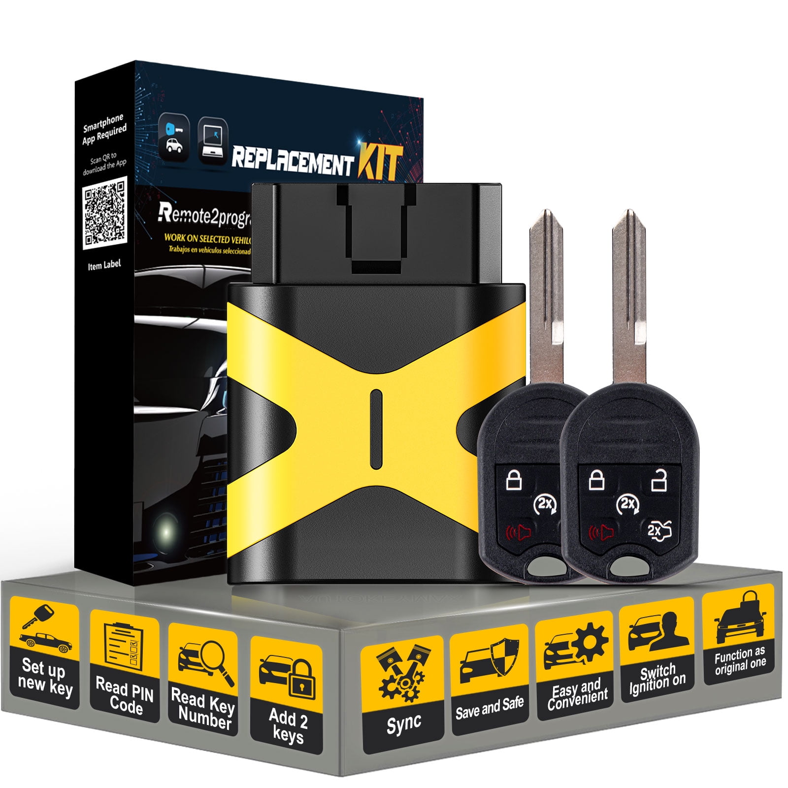 2 PCSUncut Keyless Entry Remote 5 Button Self Programmable Key Fob ...