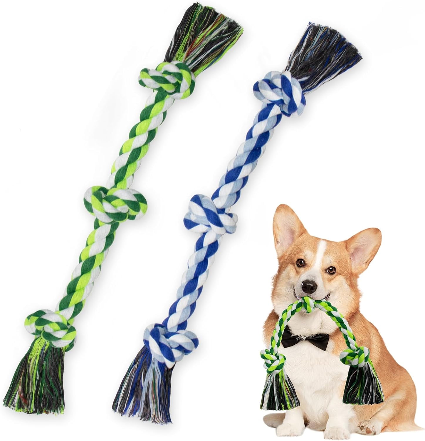 2 PCs Dog Rope Toys, Dog Chew Toy for Medium and Small Dogs, 3 Knots Heavy Duty Puppy Rope Toy ...