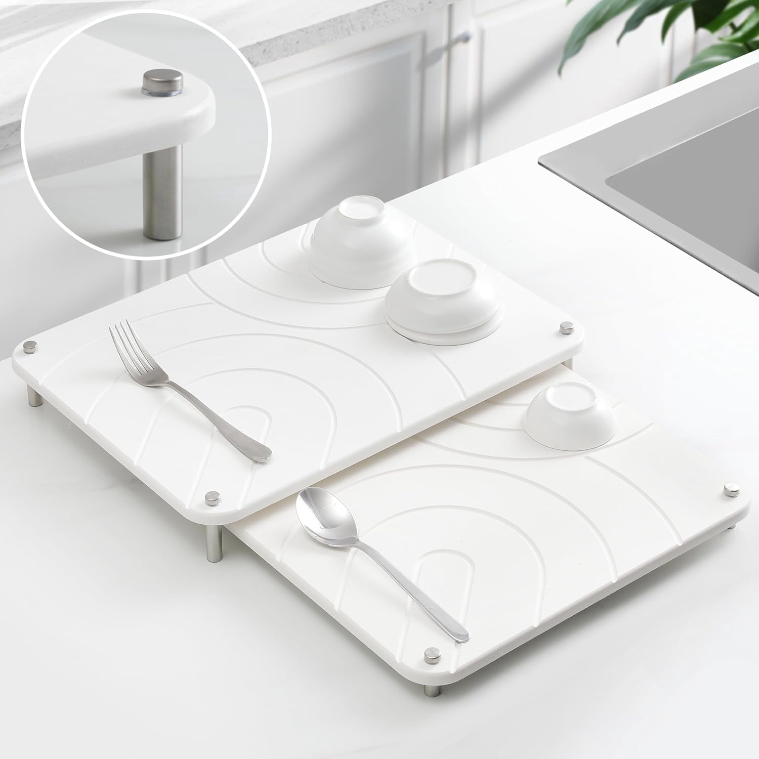 2 PCs Stone Dish Drying Mats for Kitchen Counter-Diatomaceous Dish ...