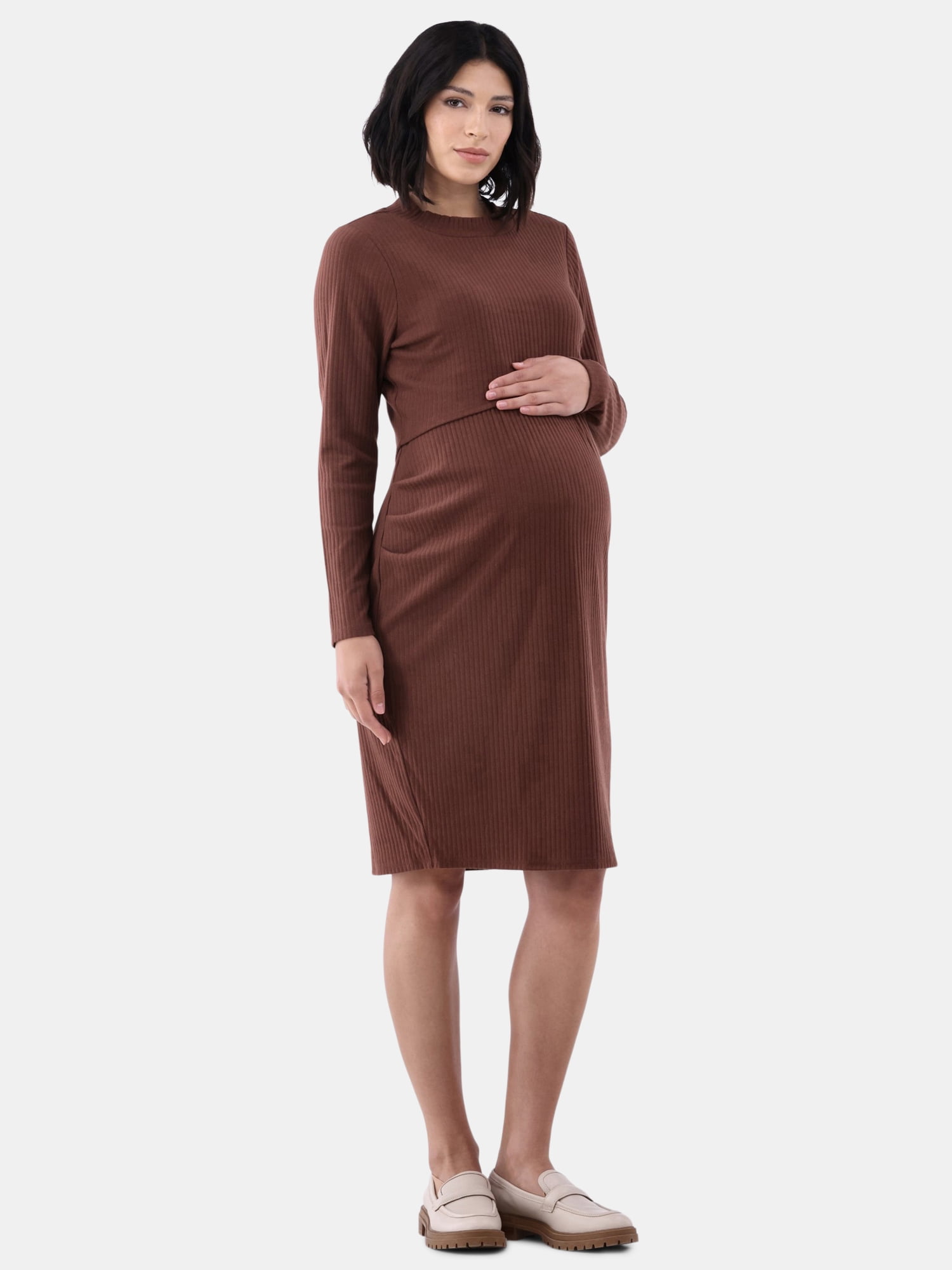 Time and Tru Women's Maternity 2-Piece Ribbed Dress with Long Sleeves ...