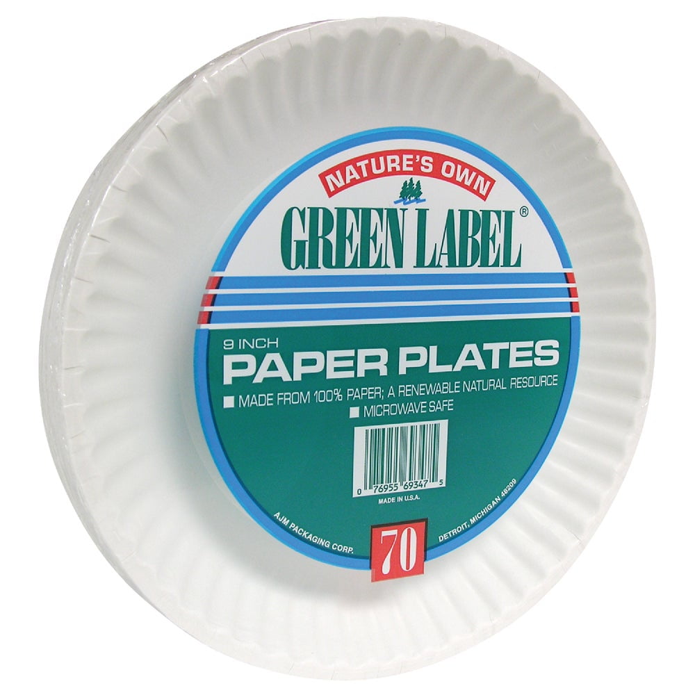 2 PK, AJM PP9GRAXWH-AJM Nature's Own Green Label 9 In. Paper Plates (70 ...