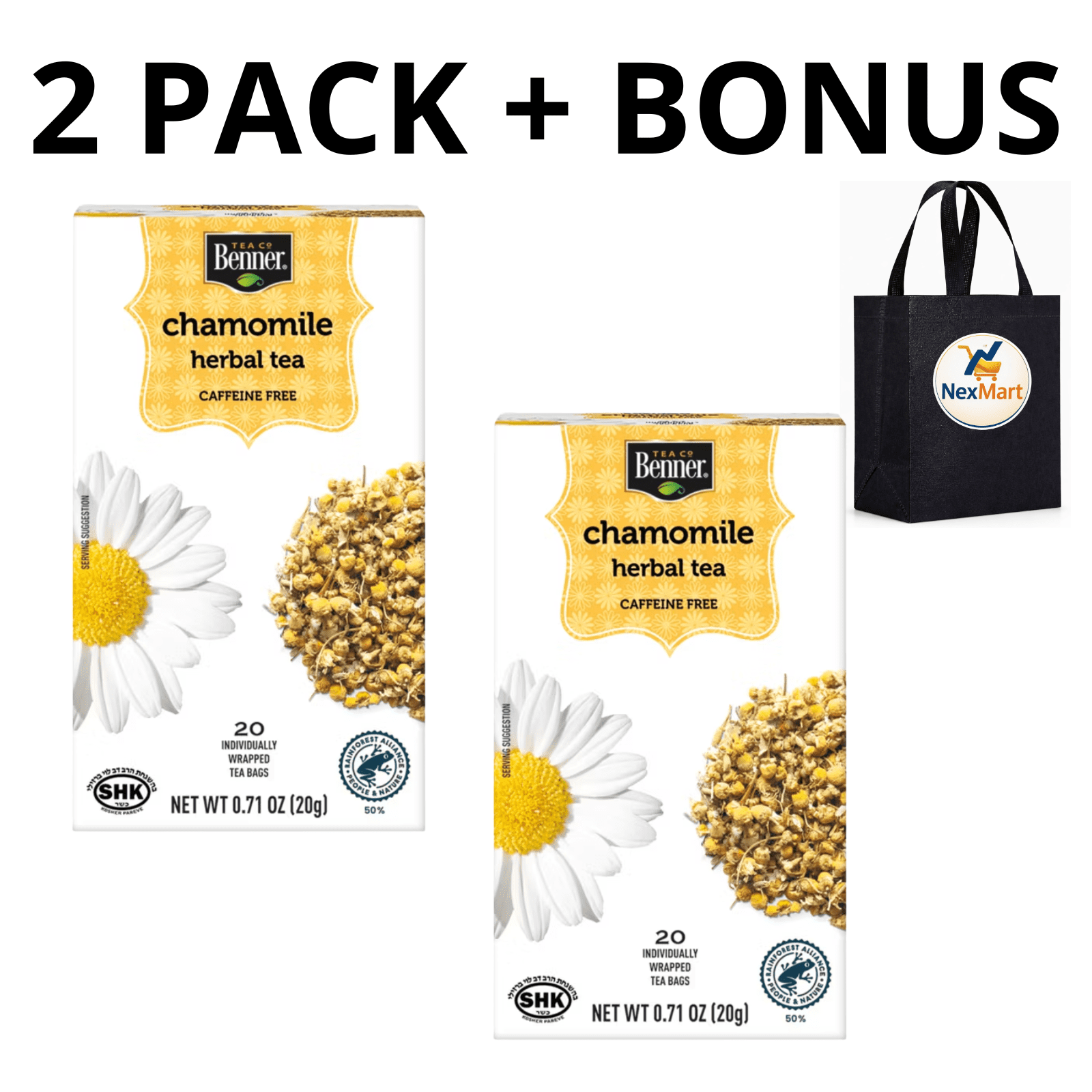 2 PK Benner Chamomile Herbal Tea, Caffeine Free, 20 Count - Walmart.com