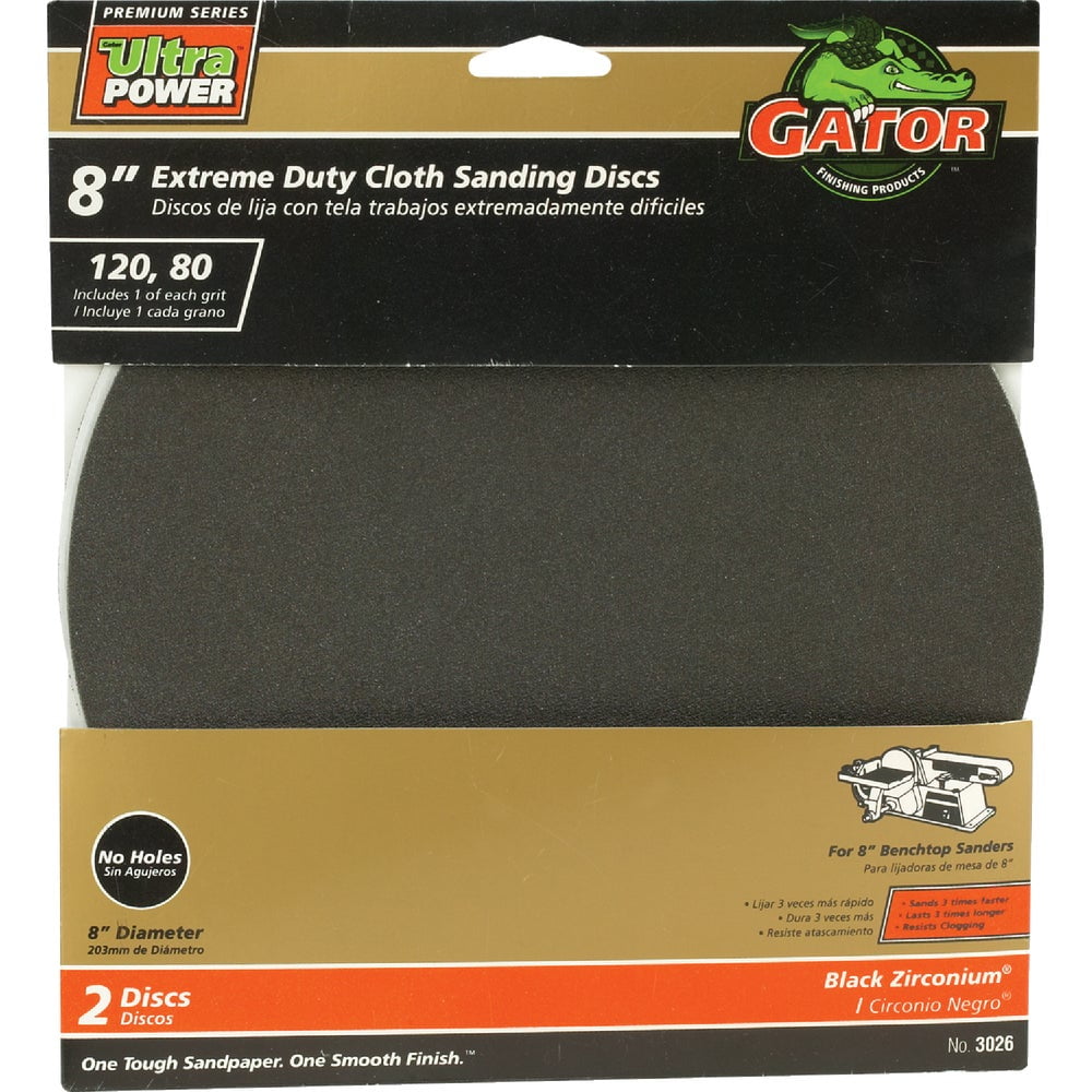 2 PK, Gator Grit 3026-Gator 8 In. 120/80 Grit Stick-On Sanding Disc (2-Pack) - Walmart.com