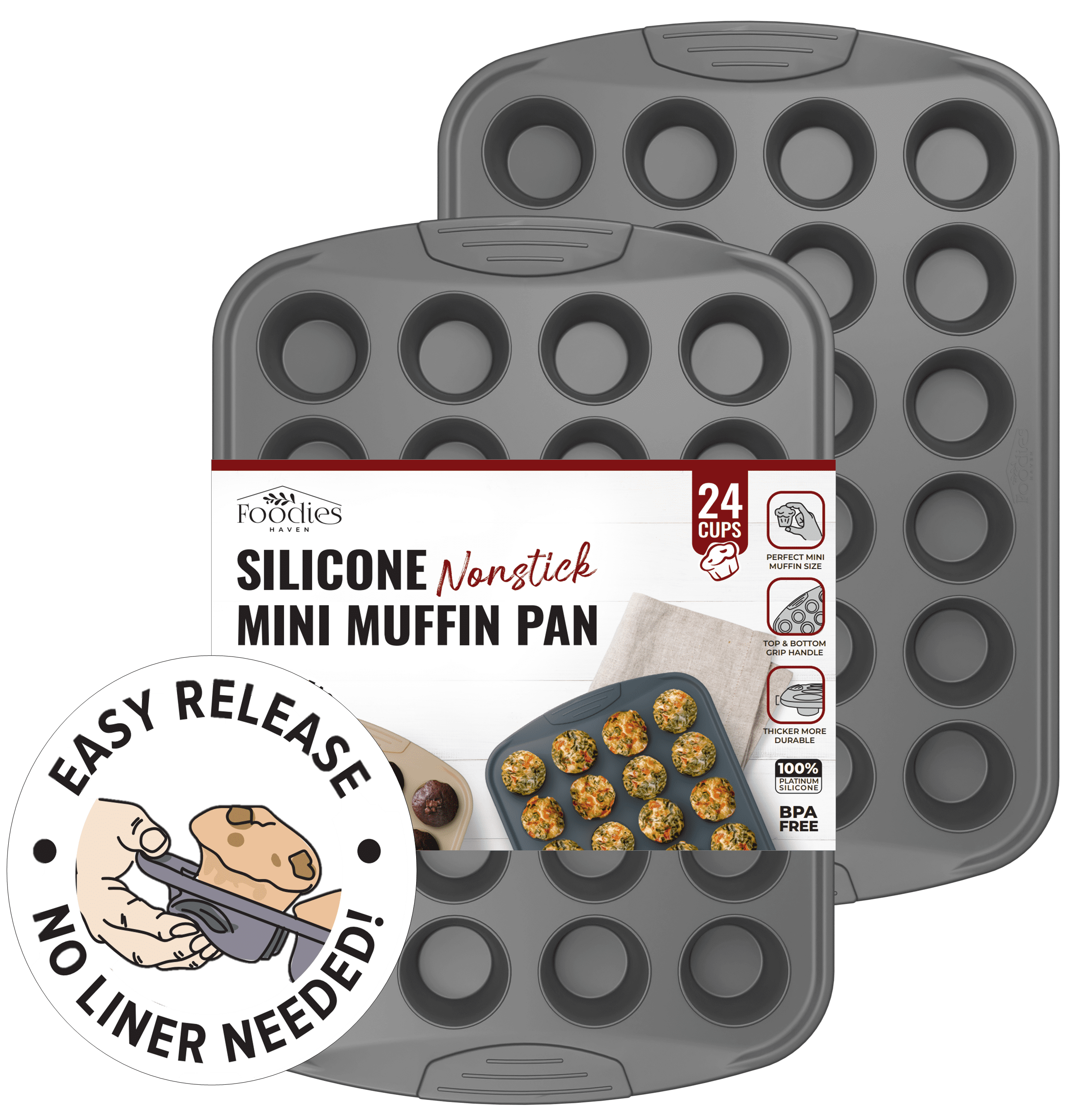 Walmart 2-Pack Non-Stick & Non-Toxic Silicone Mini Muffin Pan with 24 ...