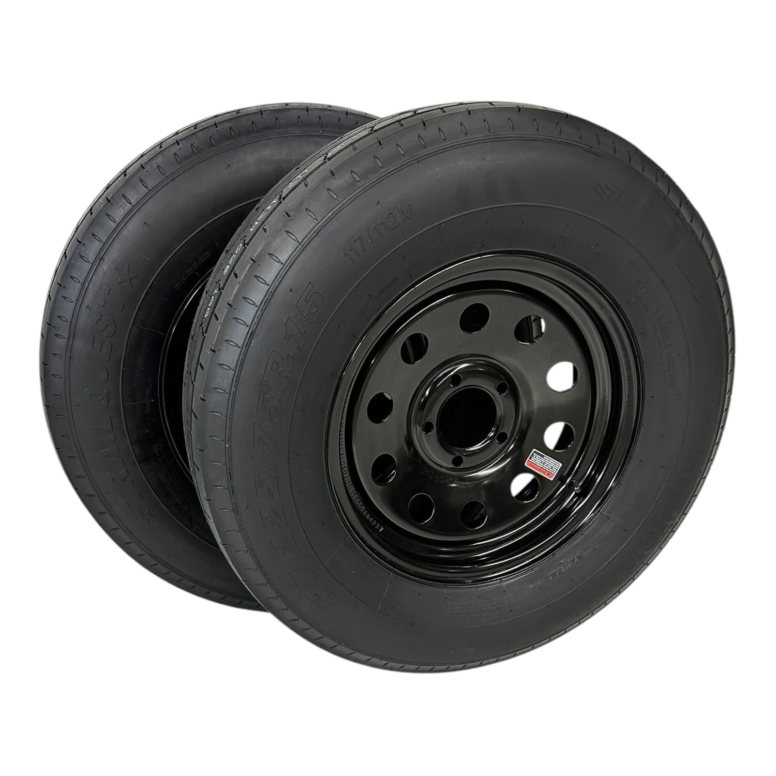 2-PK TrailQuest Trailer Tire Rim ST225/75R15 LRE Radial 5 Lug Black ...
