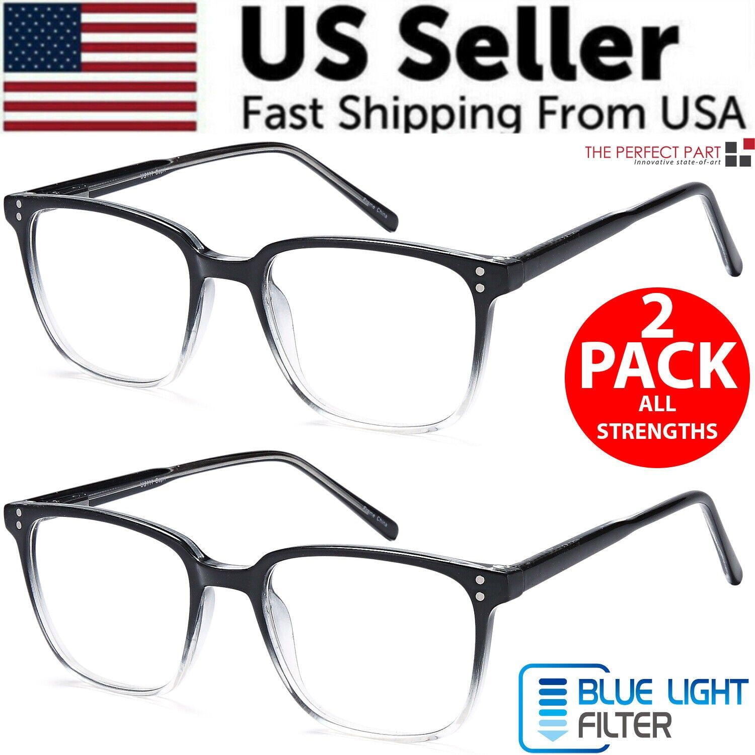 2 PK Unisex Blue Light Blocking Reading Glasses Computer Readers For ...