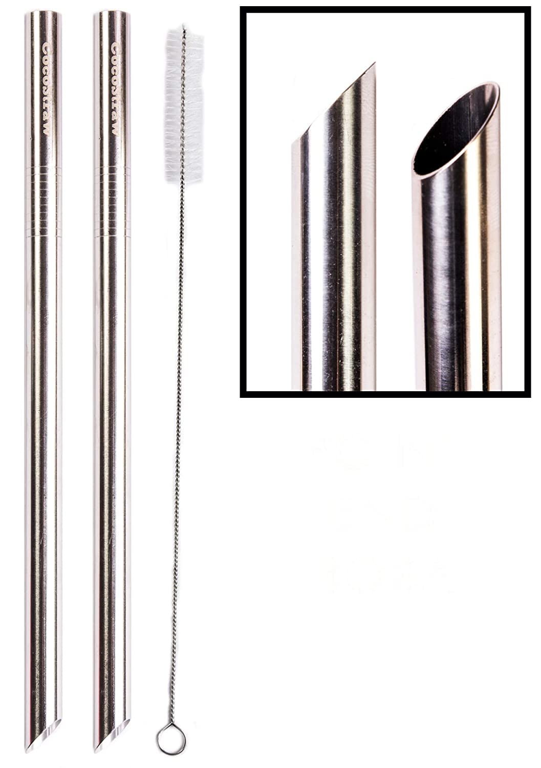 2 POINT END BOBA Straw Stainless Steel Extra Wide 1/2" x 9.5" Long ...