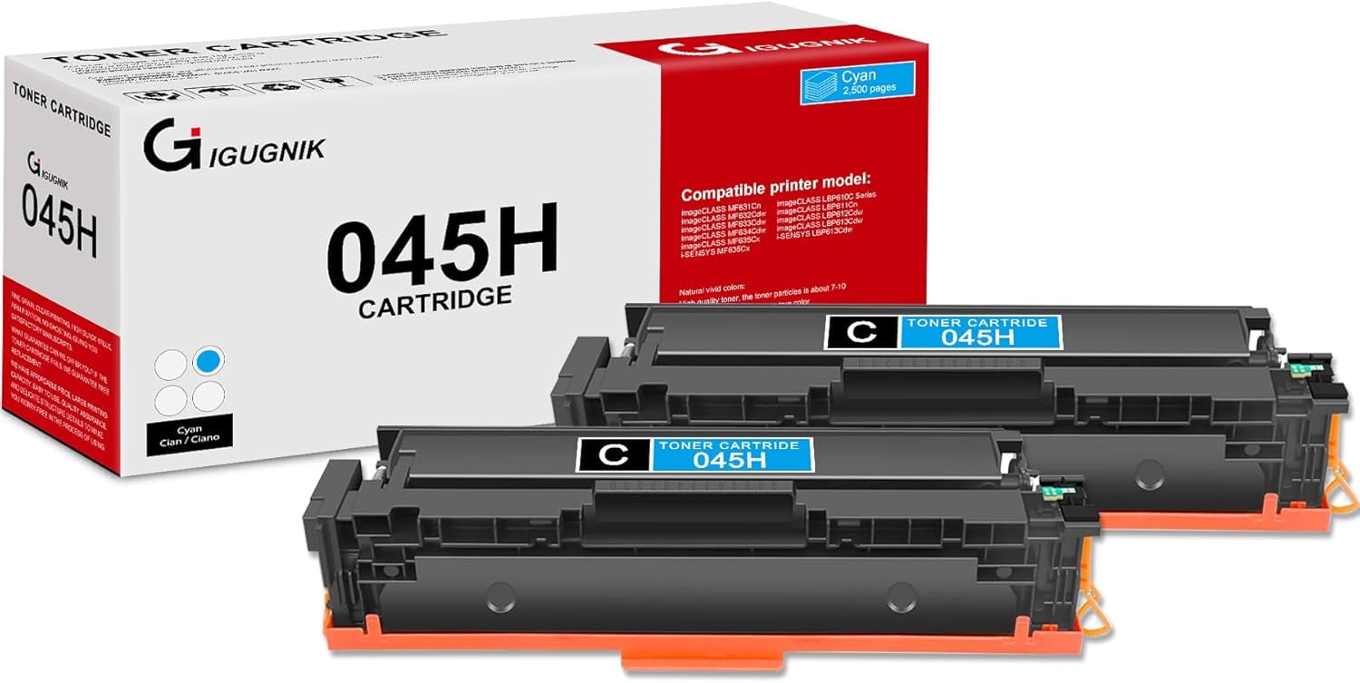 2 Pack of 045H 1245C001 Cyan Toner Cartridge High Yield 2,500 Pages 045H Compatible Canon 045H ...