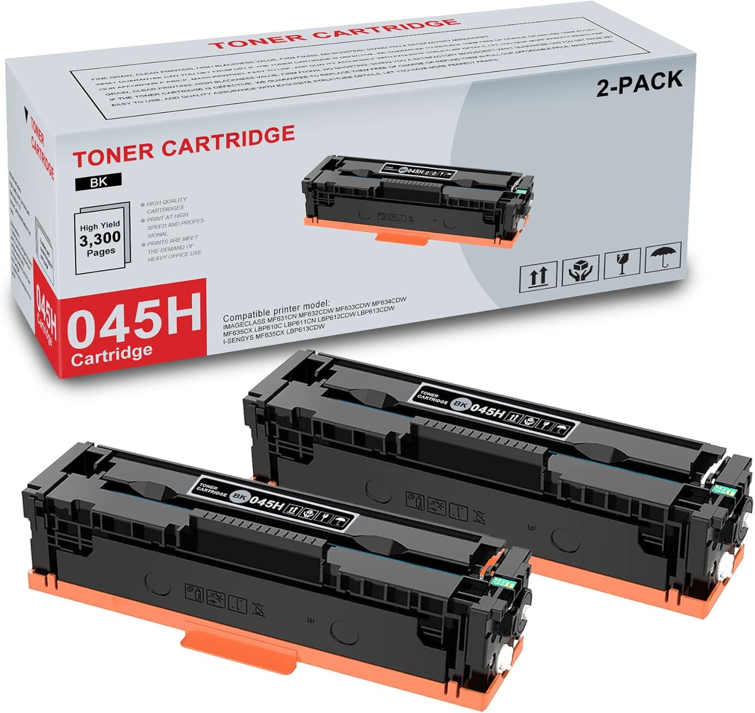 2-Pack 045H 1246C001 Black Toner Cartridge Compatible CRG045H 045H ...