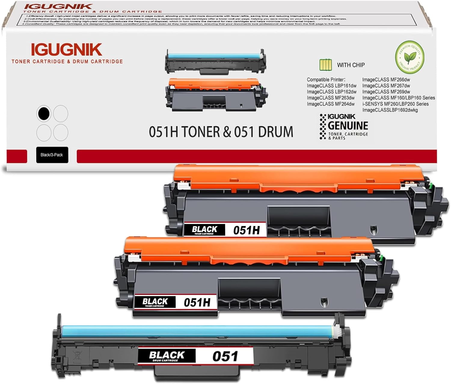 2-Pack 051H High Yield Black Toner Cartridge and 1-Pack 051 Black Drum ...