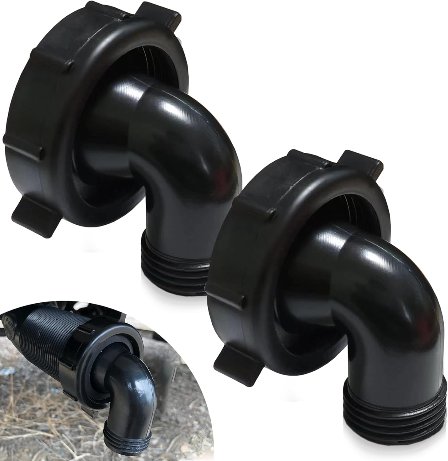 (2-Pack, 1-1/2" x 3/4", Black) T01-0091VP RV Swivel Drain Hose ...