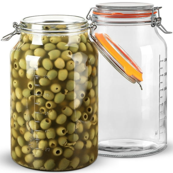 Syntic 2 Pack 1.1 Gallon Glass Clamp Jars, Airtight Hinged Lid, Wide ...