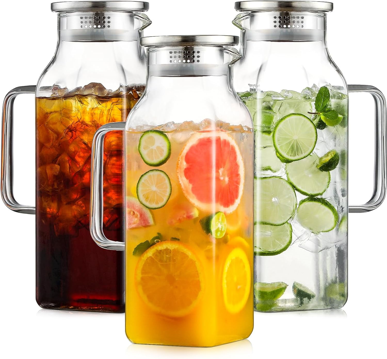 2 Pack 1.2 Liters/40 oz Small Square Glass Pitcher with Lid and Handle ...
