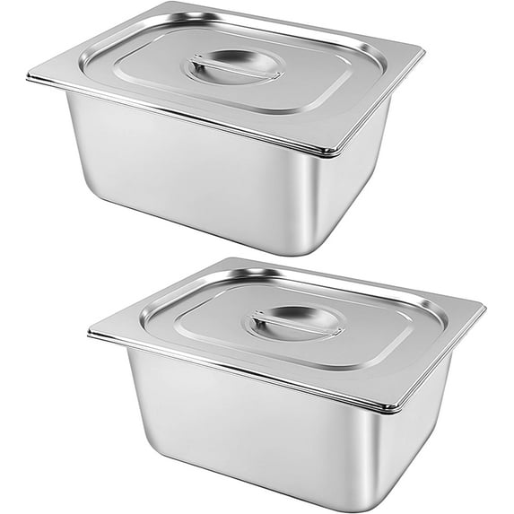 2 Pack 1/2 Size Stainless Steel Steam Table Pans with Lid, Anti ...
