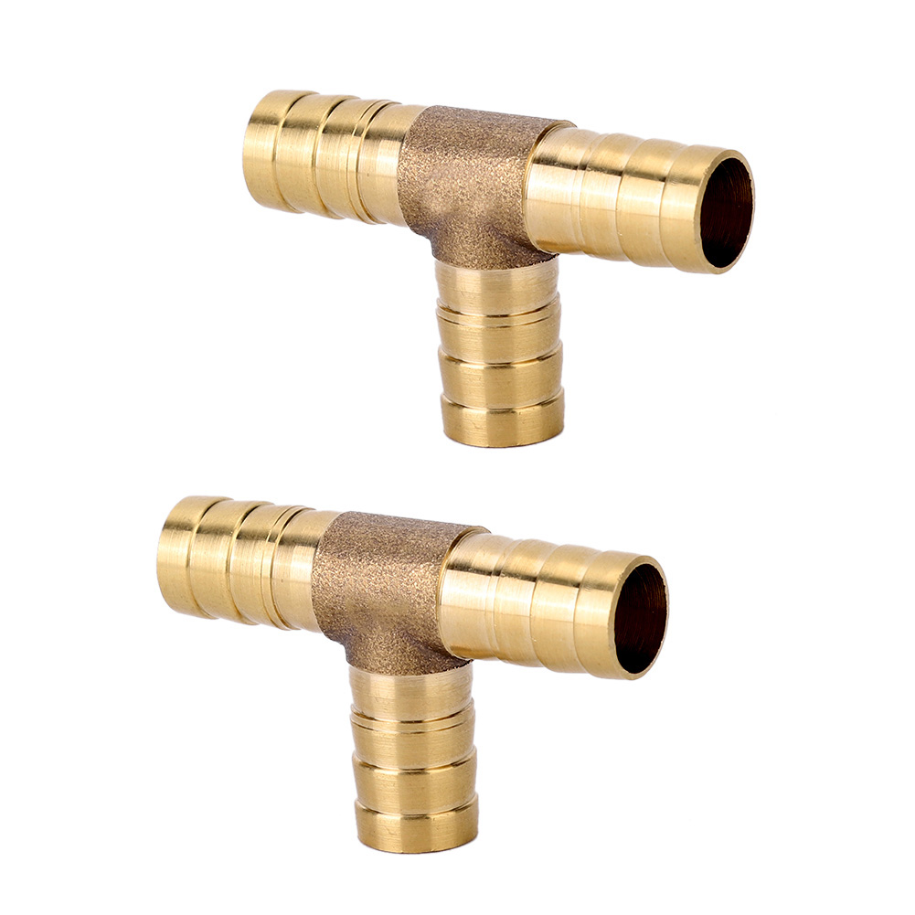 2-Pack 1/2in (12mm) Brass 3-Way T-Fitting Thread Hose Barb Tee ...