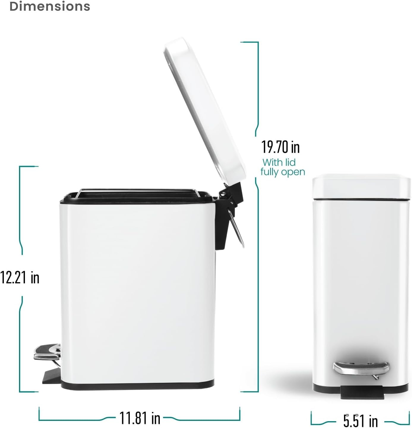 2-Pack 1.3 Gallon Small White Bathroom with Lid and Step Pedal ...