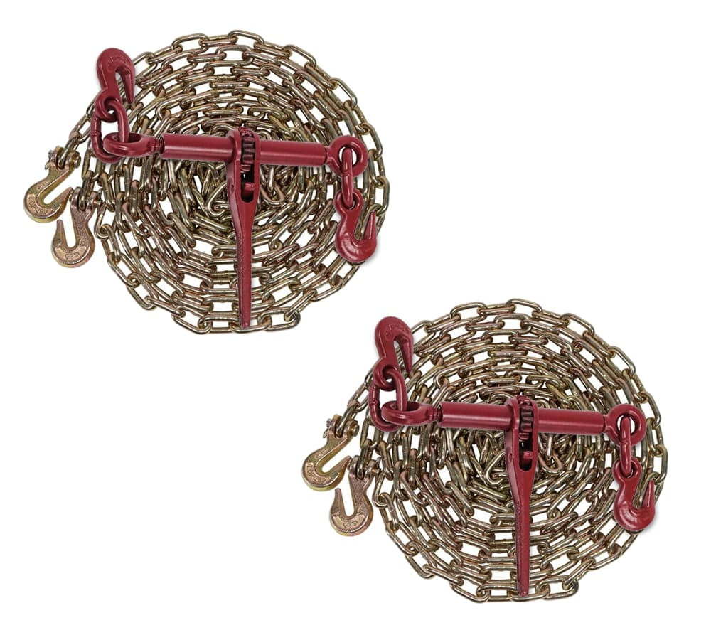 (2 Pack) 1/4" x 20' Grade 70 Chain Binder Kit with Grab Hook & 1/4" - 5 ...