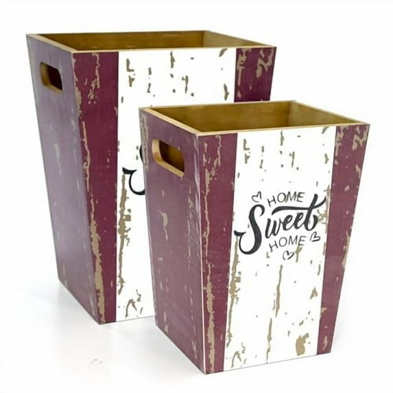 2 Pack 1.5/2.5 Gallons Small Wood Trash Can Set Farmhouse Rectangular ...