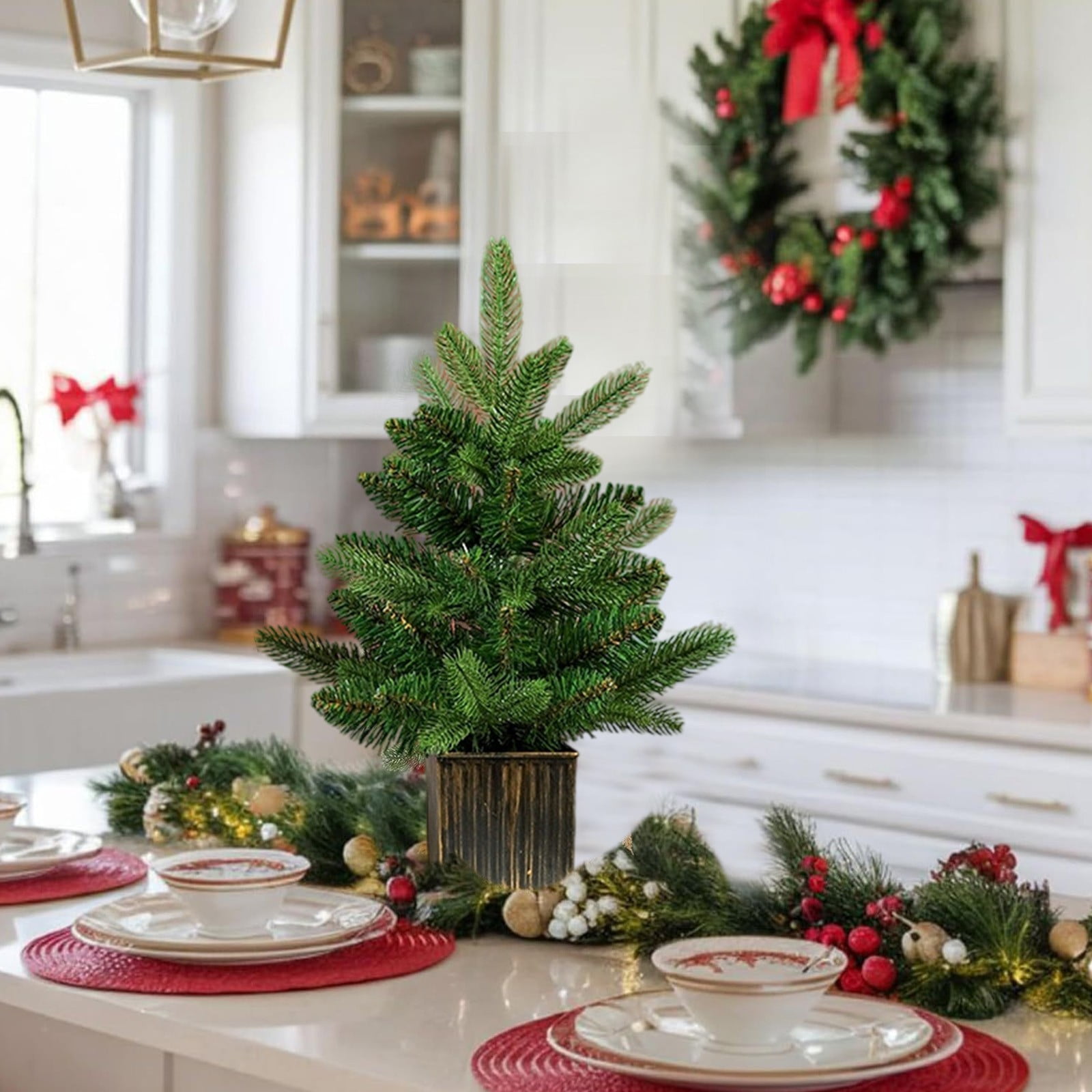 2 Pack 1.5FT Artificial Topiary Tree Real Touch Norfolk Pine Tree, UV ...