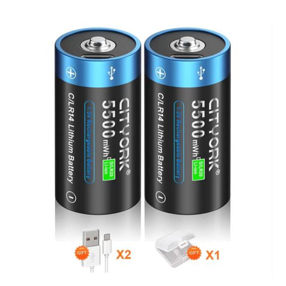 2 Pack 1.5V USB Rechargeable Lithium Batteries, Constant Output C Cell ...