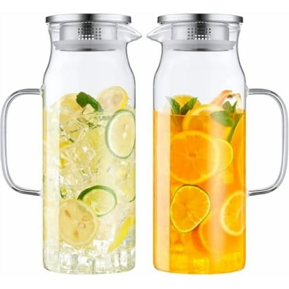 2 Pack 1.6 Liter 54 oz Glass Pitcher with Lid and Handle, Glass Carafe ...