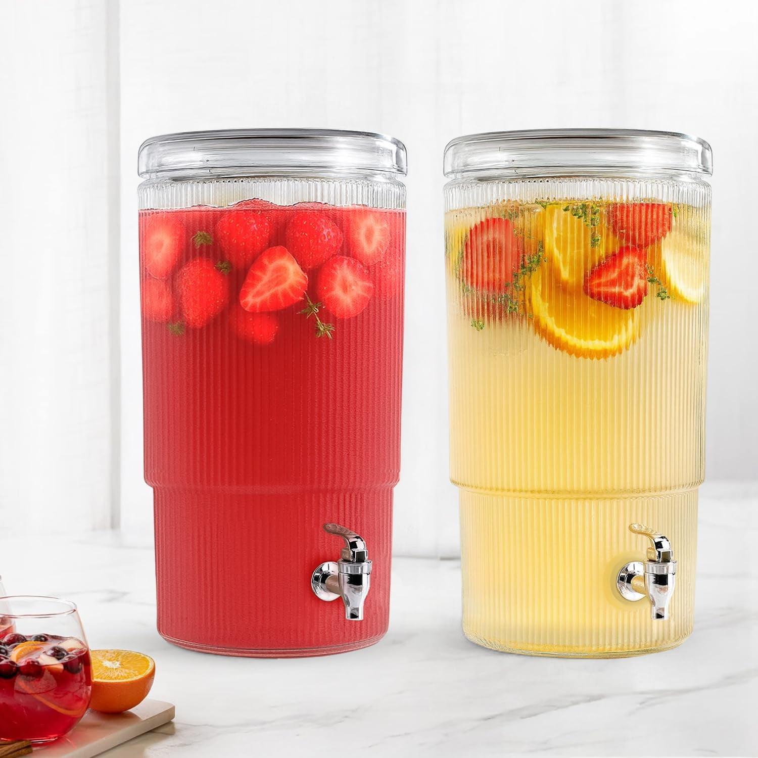 2 Pack, 1.8 Gallon Ribbed Drink Dispensers Capri Double Glass Beverage ...