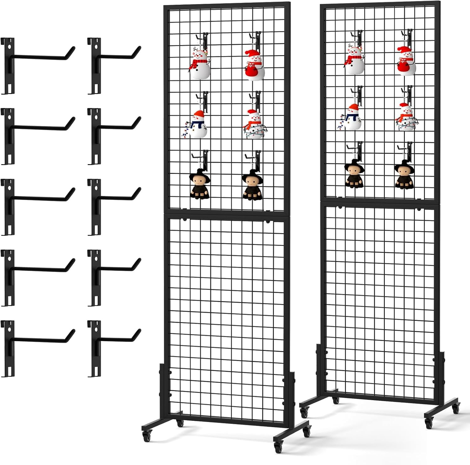 2-Pack 1.8' x 5.7' Grid Wall Panel Display Stand with 10 Grid Hooks ...