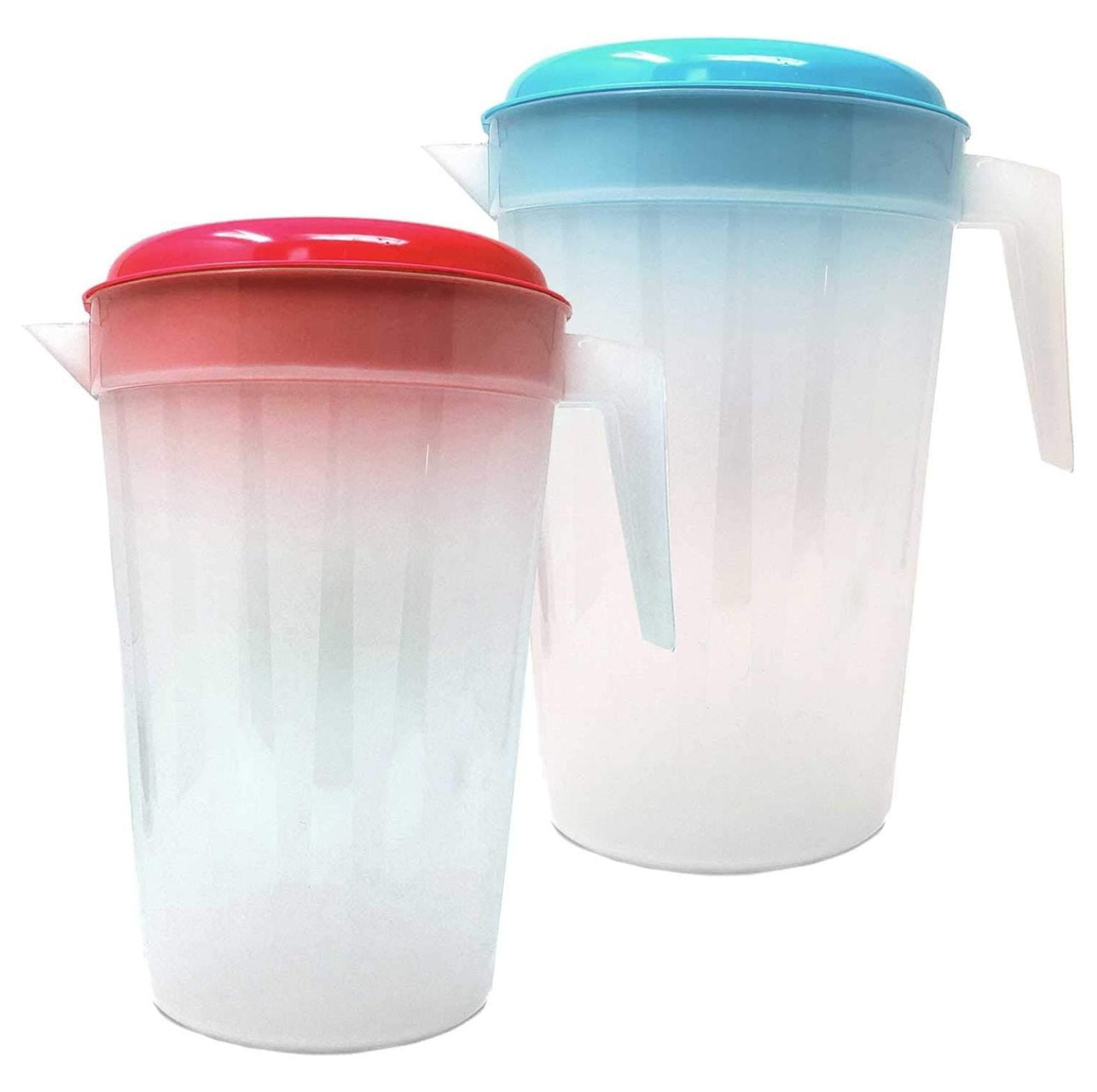 2 Pack 1 Gallon/4.5 Liter Round Clear Plastic Pitcher With Lid & Handle ...