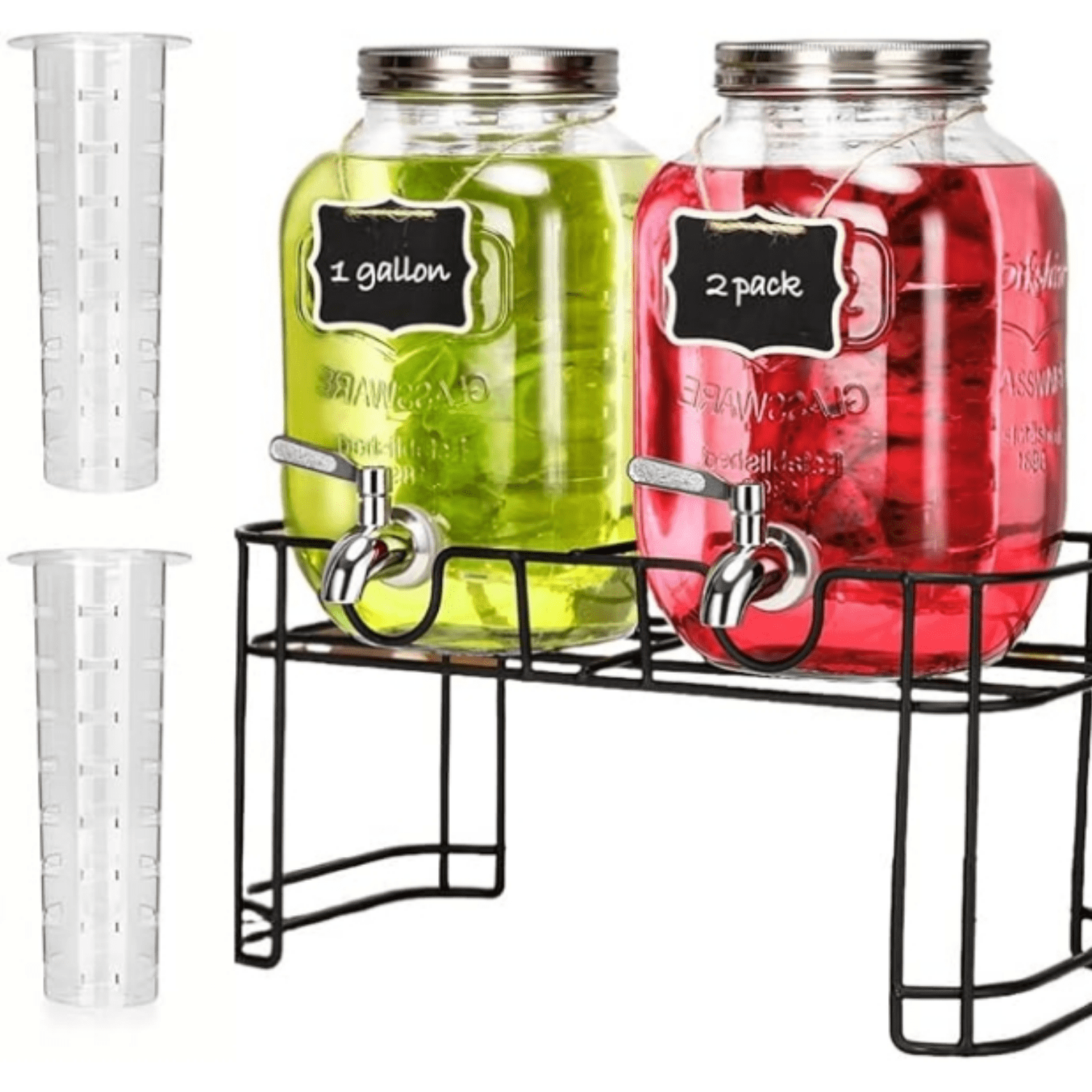 2-Pack 1 Gallon Glass Beverage Dispenser with Stainless Steel Spigot ...