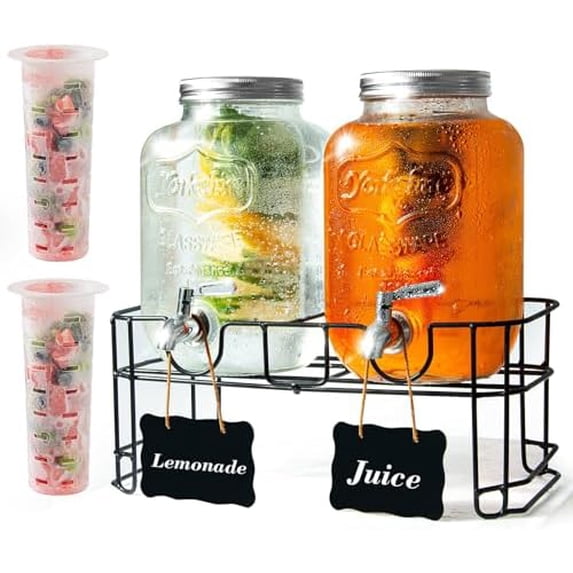 2-Pack 1-Gallon Glass Drink Dispensers for Parties - Beverage Dispenser ...
