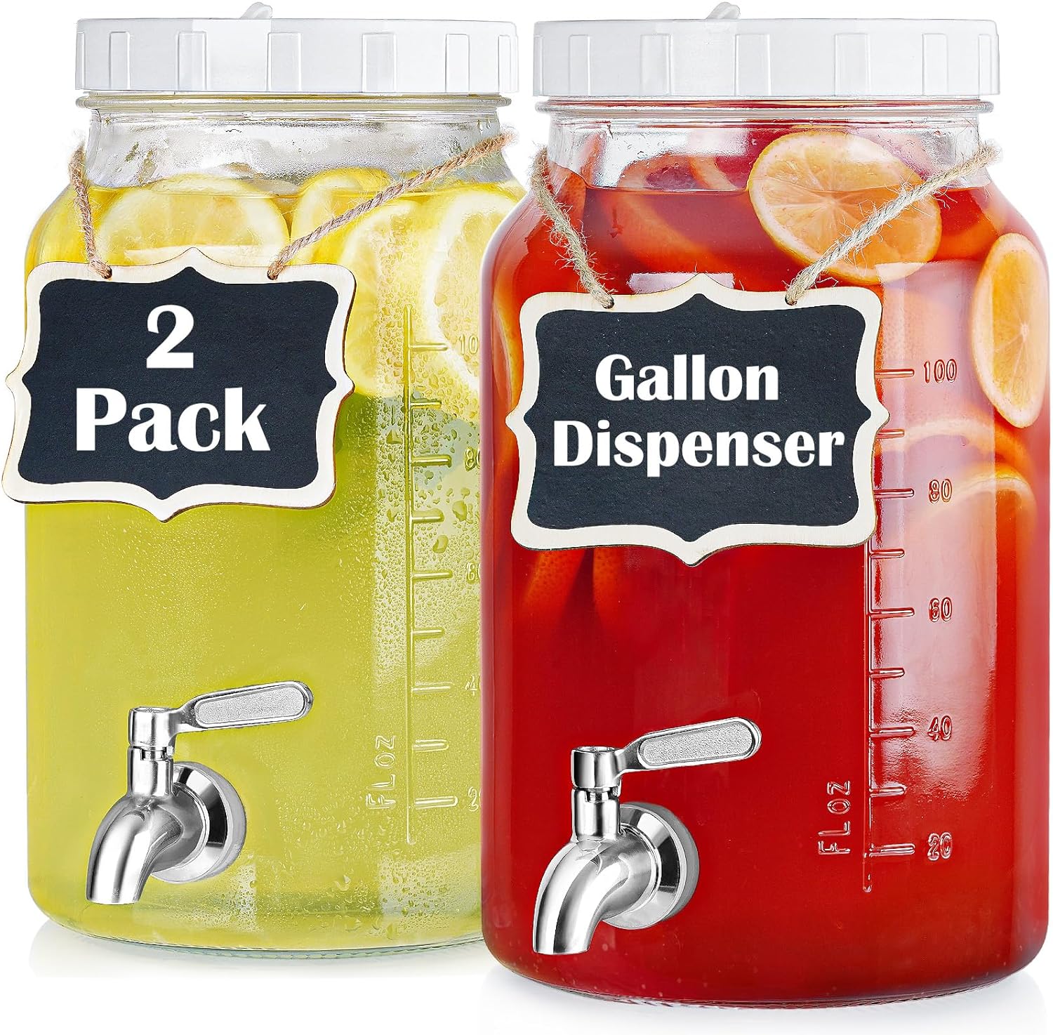 2 Pack 1 Gallon Glass Drink Dispensers for Parties. Glass Beverage ...