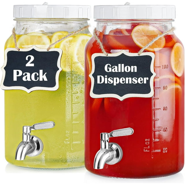 2 Pack 1 Gallon Glass Drink Dispensers for Parties. Glass Beverage ...