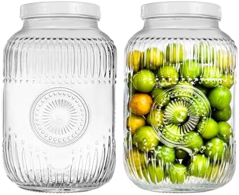 2 Pack 1 Gallon Glass Jar with Lid Wide Mouth, Large Mason Jar with ...