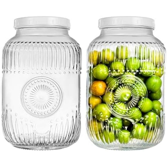 2 Pack 1 Gallon Glass Jar with Lid Wide Mouth, Large Mason Jar with ...