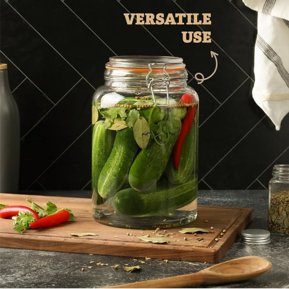 2 Pack 1 Gallon Glass Mason Jars with Hinged Lids - Wide Mouth Airtight ...