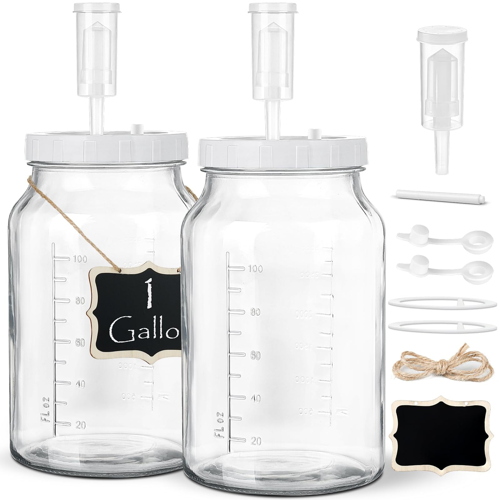 2 Pack 1 Gallon Large Fermentation Jars w 3 Airlocks and 2 SCREW Lids ...