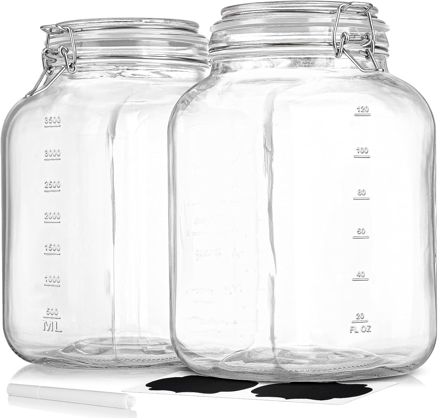 2 Pack 1 Gallon Square Super Wide-Mouth Glass Jars with Airtight Lids ...