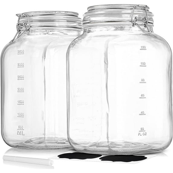 2 Pack 1 Gallon Square Super Wide-Mouth Glass Jars with Airtight Lids ...