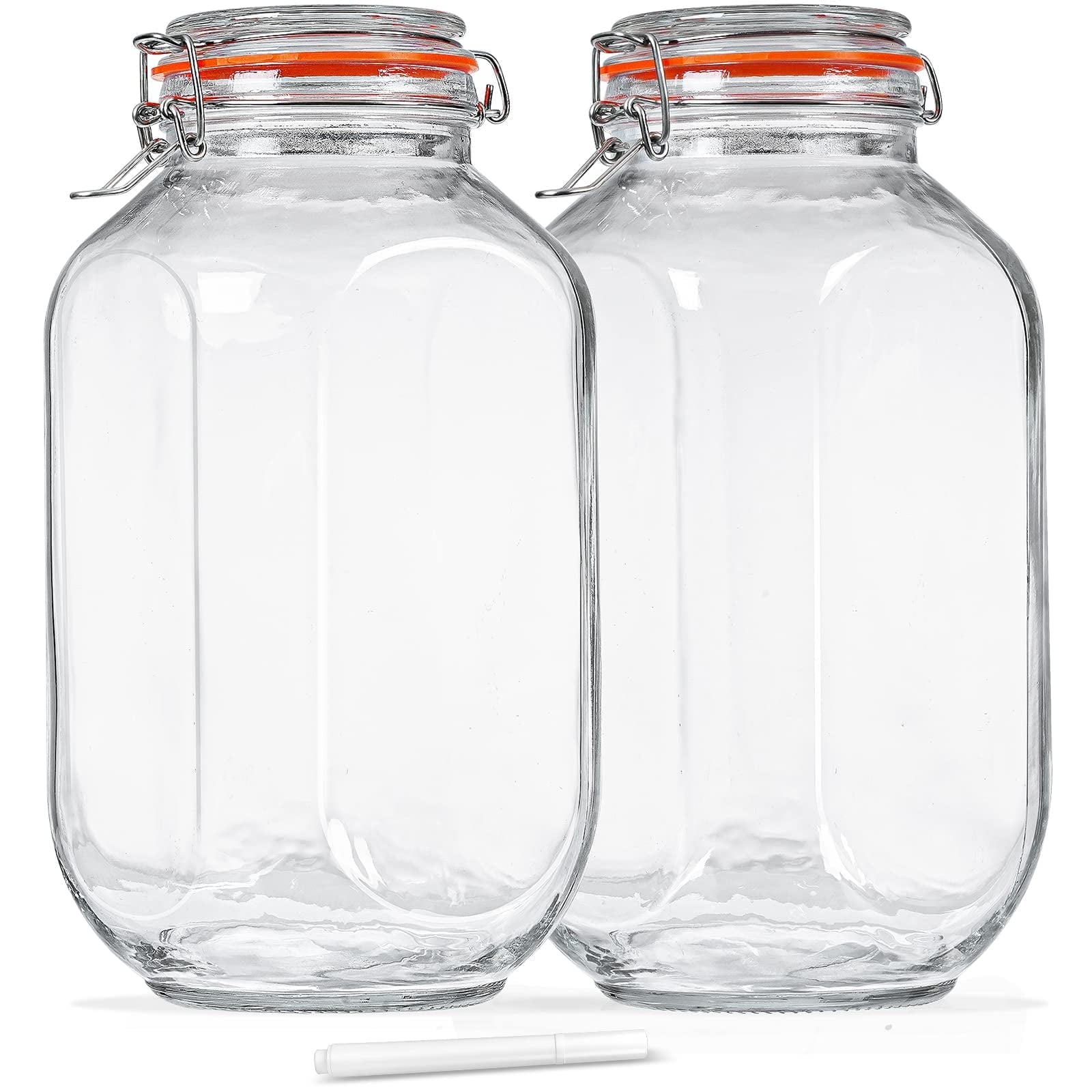 Syntic Glass Jars 2 Pack 1 Gallon 128 oz Wide Mouth with Hinged Lids ...