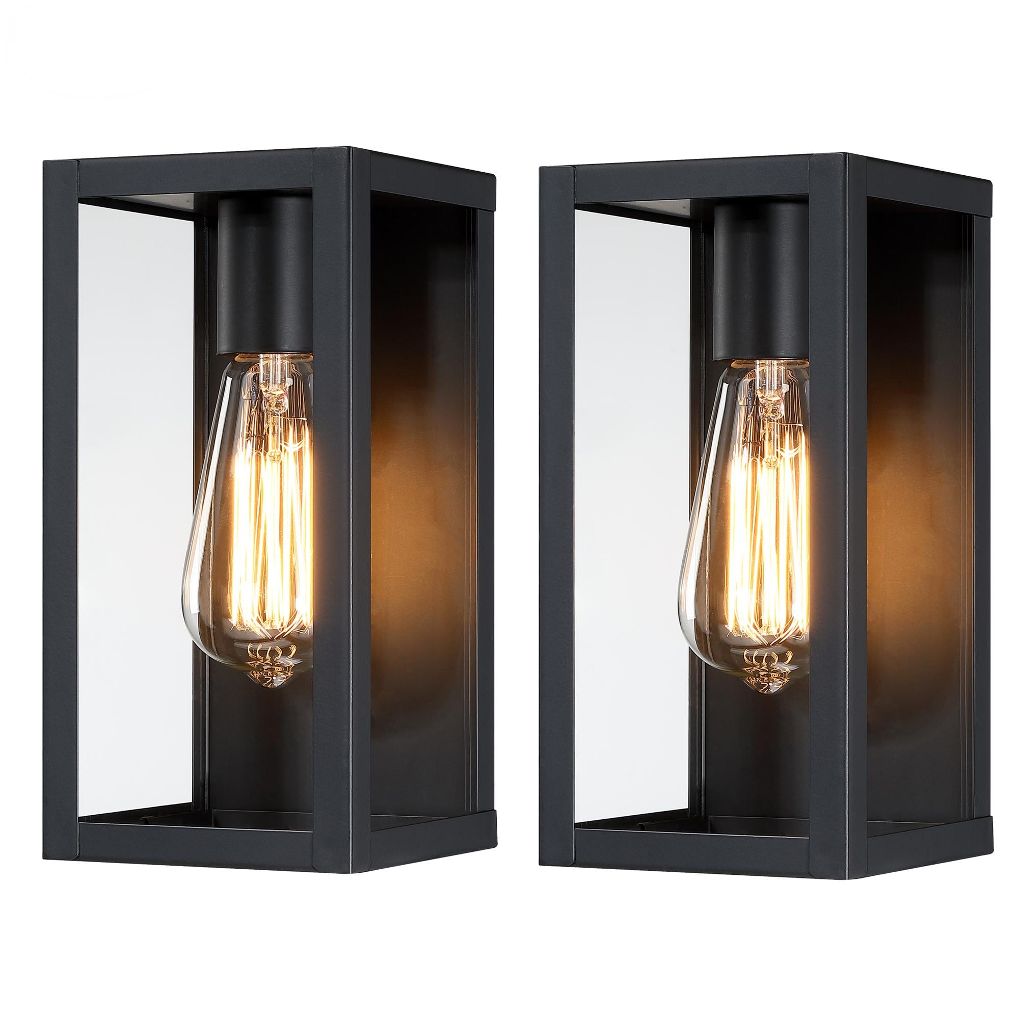 2 Pack 1-Light 10in" Matte Black Finish Outdoor Wall Light With Clear ...