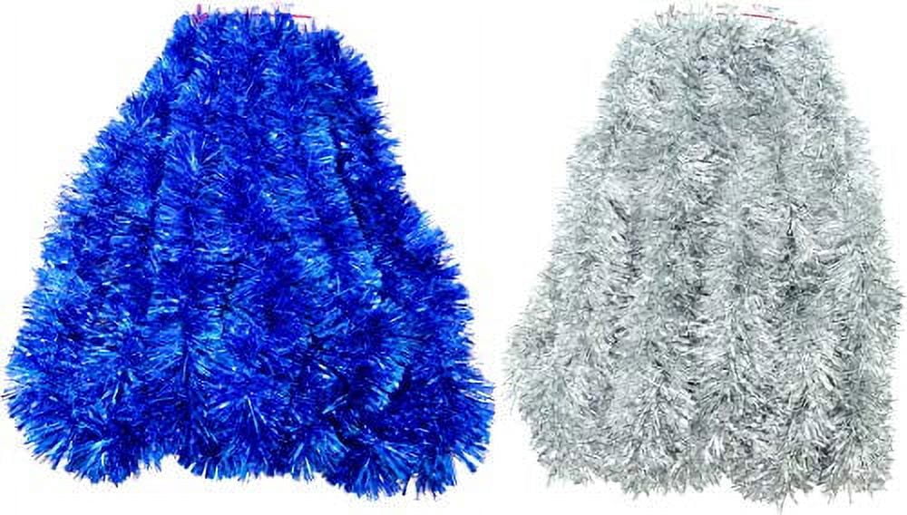 2 Pack 1 Silver, 1 Blue Super Duper Thick Tinsel Garland 50 Ft Total ...