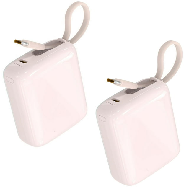 2-Pack 10,000 mAh Portable Power Banks with Built-In USB‑C Cable – Dual ...