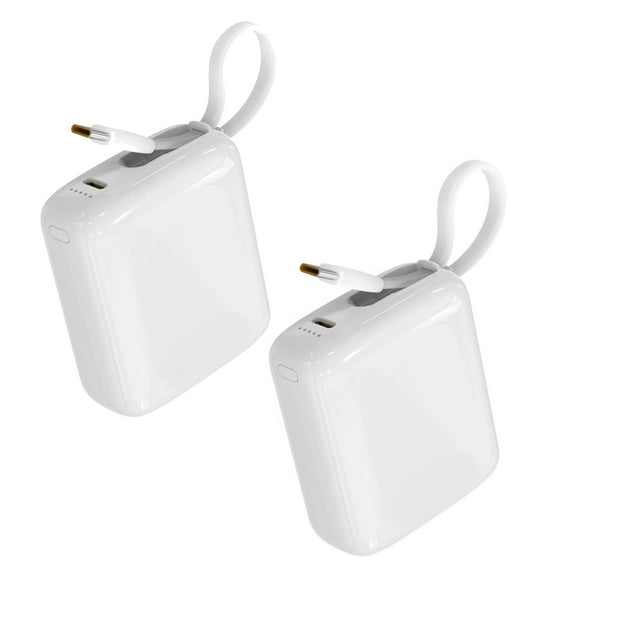 2-Pack 10,000 mAh Portable Power Banks with Built-In USB‑C Cable – Dual ...