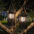 2-Pack 10.5-Inch Solar-Powered Outdoor Cylinder Lanterns with Rope ...