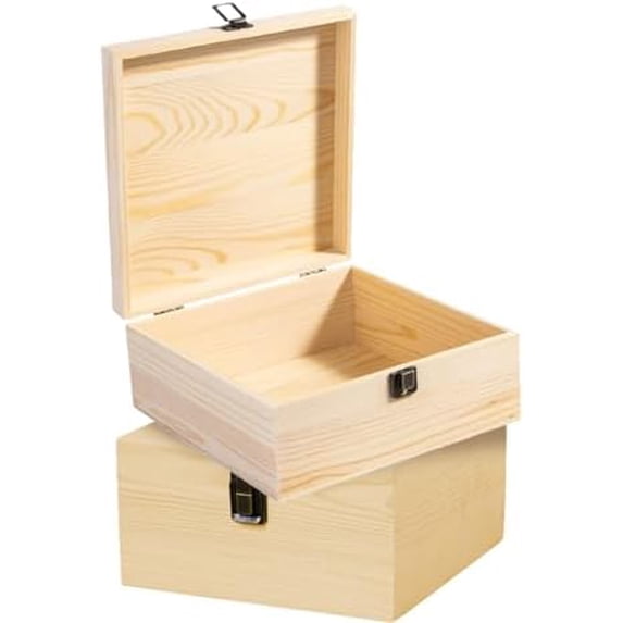 2 Pack 10.6 x 8.1 x 5.7 Inch Unfinished Wooden Box with Hinged Lid ...