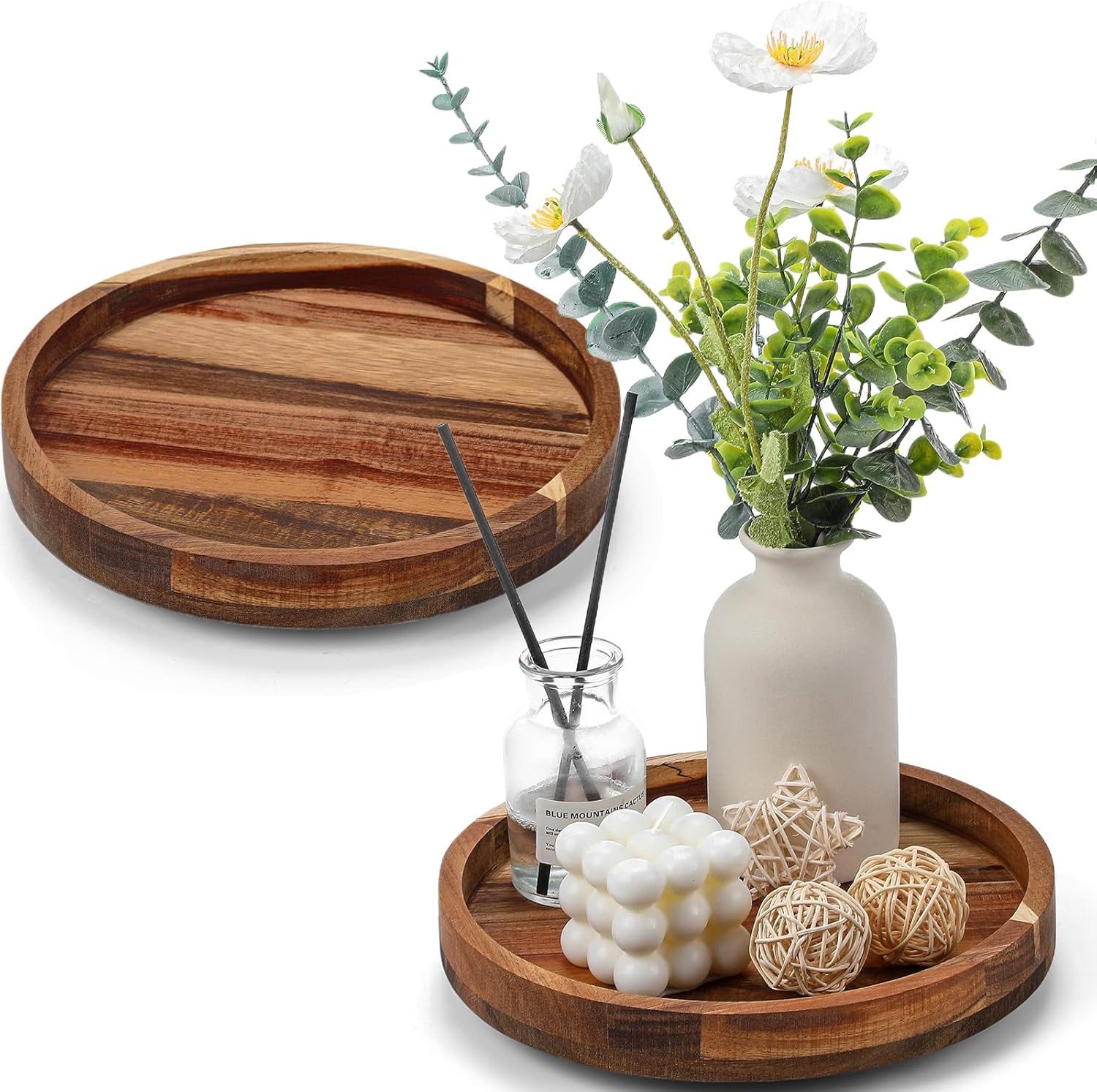 2 Pack 10'' Acacia Wood Lazy Susan Organizer Wooden Rotating Turntable ...