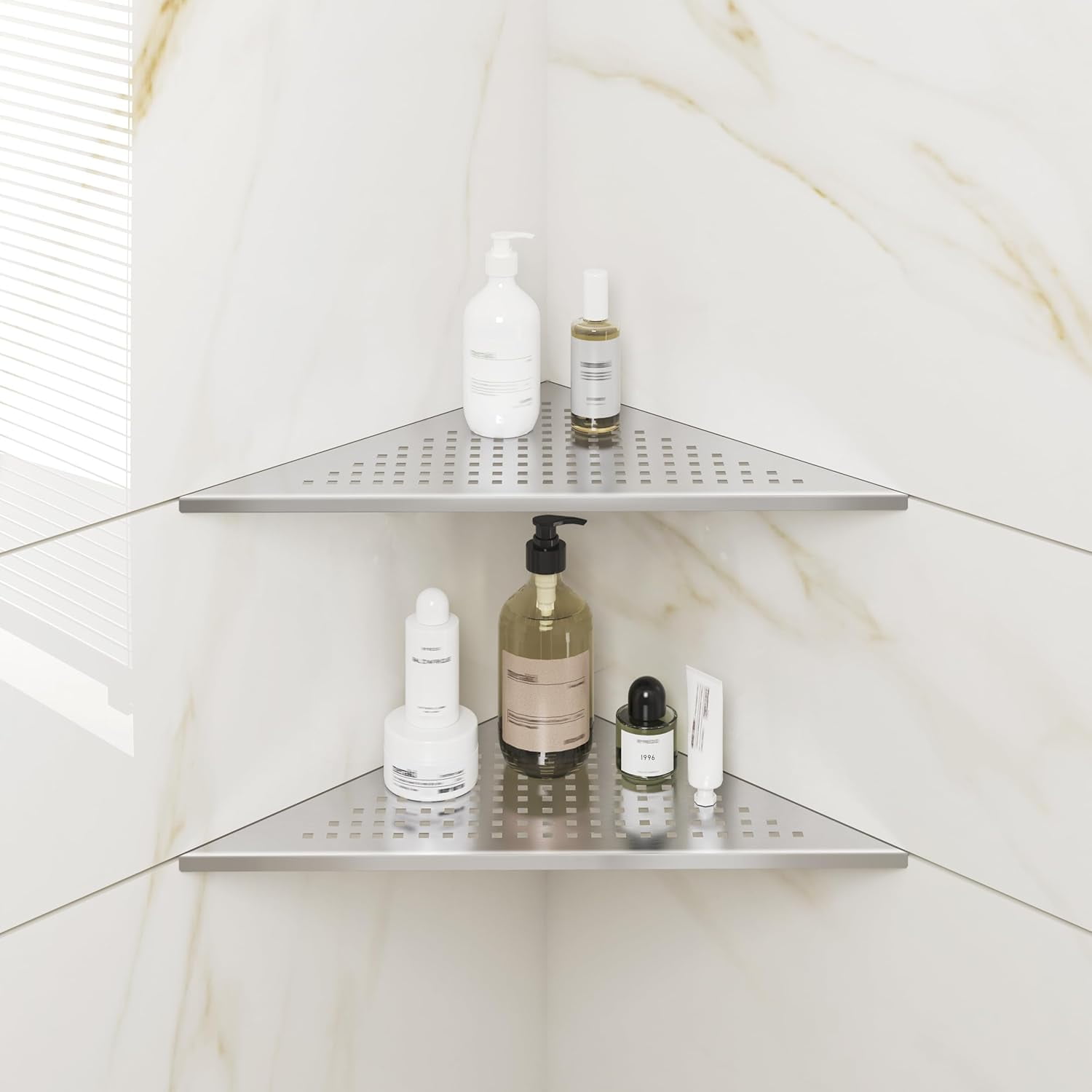 2-Pack 10" Brushed Nickel Recessed Corner Shower Shelf, for Tiled ...